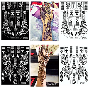 PPVWEY 10 Sheets Henna Tattoo Stencils 10 Pair Arm Hand Henna Tattoo Template Temporary Indian Arabian Glitter Airbrush Tattoo Stickers for Face Body Paint DIY (Black)