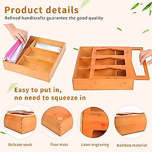 EZOGEVT Ziplock Bag Storage Organizer for Kitchen,Bamboo Baggie Organizer for Drawer,Compatible with Ziploc, Solimo, Glad, fit for Gallon, Quart, Sandwich and Snack Variety Size of Bags(4 Size in 1)