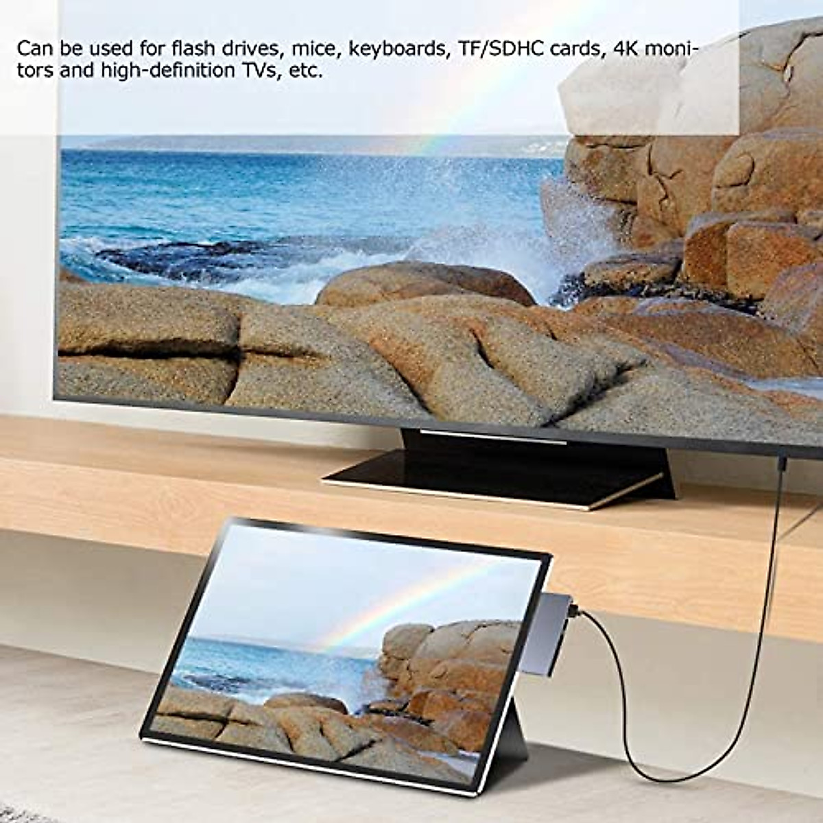 Expansion Dock, Aluminum Alloy Shell 6 in 1 Multifunctional USB Adapter Mini Portable for Keyboard for Flash Disk for Mouse