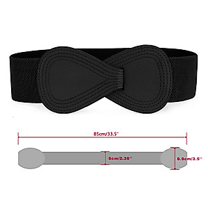 Allegra K Interlock Buckle 8-shaped Faux Leather Elastic Belt Cinch Waistband for Lady Fit Waist Girth:25"/63.5cm-37"/94cm Black