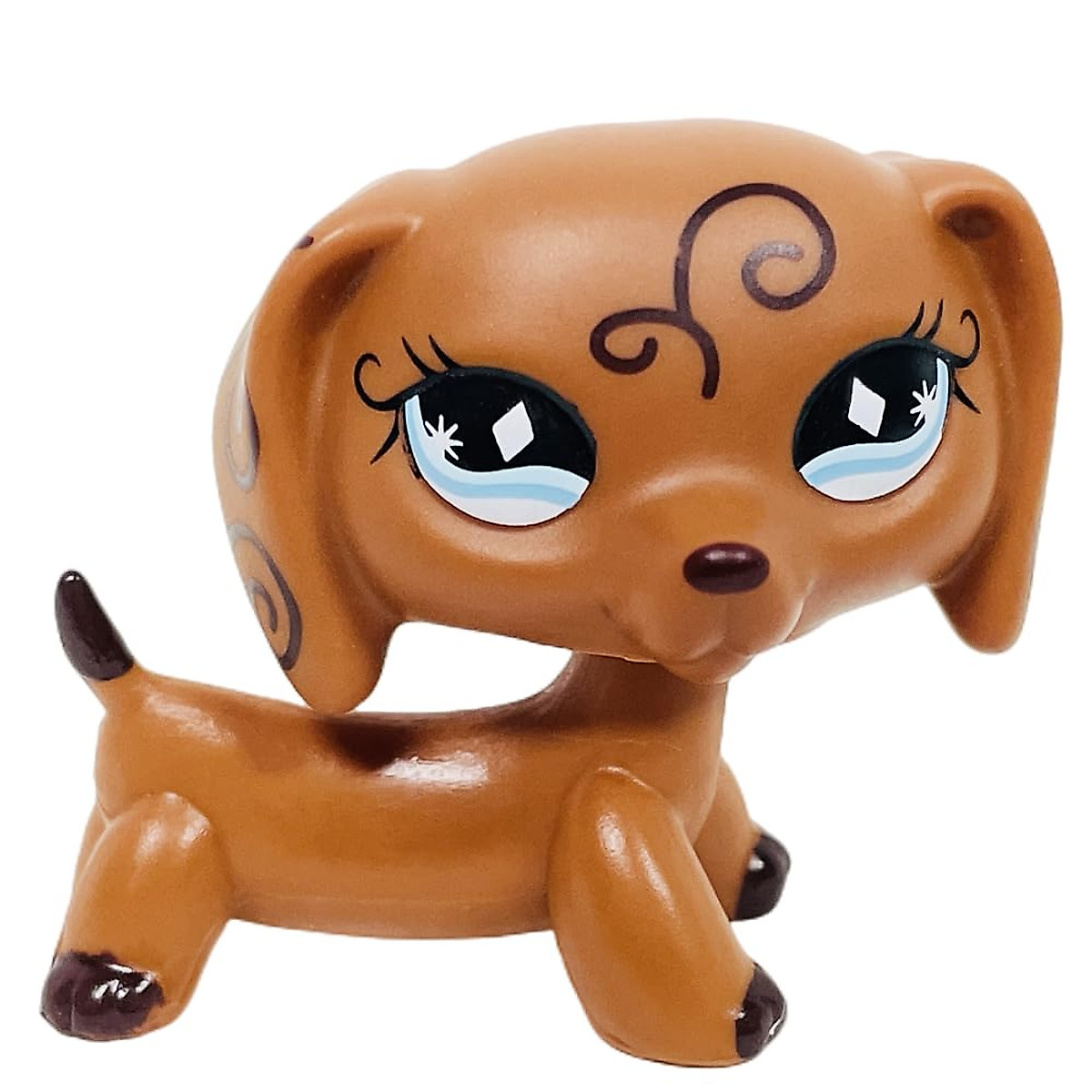 Arkindy Rare Old LPS Toy Brown Black Flower Dachshund Dog Puppy Mini Pet Shop Cute Animal Action Figures Bobble Head Toy Gift for Kids Boy Girl