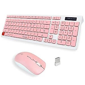 RECCAZR Wireless Keyboard and Mouse Combo, 2.4Ghz Full Size Wireless Keyboard and DPI Adjustable Mouse,Long Battery Life, Lag-Free Wireless Keyboard and Mouse for PC, Windows, Desktop, Laptop(Pink)