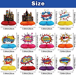 12PCS Hero Party Decoration Hero Honeycomb Centerpieces 3D Hero Table Topper Paper Large Word Centerpieces Fun Hero Action Sign Standing Cards for Happy Birthday Baby Shower Party Supplies Favor