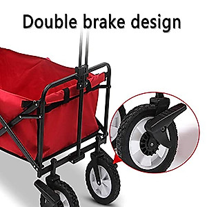 Collapsible Folding Wagon, Collapsible Utility Wagon, Outdoor Folding Cart Heavy Duty with All Terrain Wheels, Garden Cart with Safety Buckle and Side