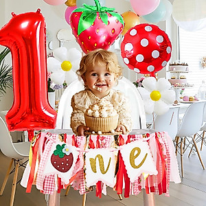 Strawberry Berry First Birthday High Chair Banner Party Supplies Kit: Sweet First Birthday Banner One Balloon Strawberry Daisy Balloons Smash Cake Decoration Photo Prop Gifts For Kids Girls