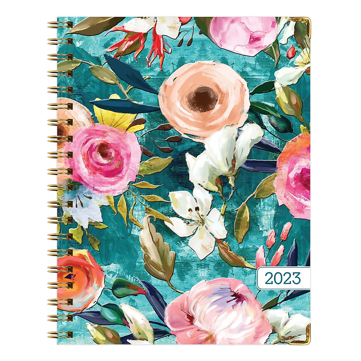 HARDCOVER 2023 Planner: (November 2022 Through December 2023) 8.5"x11" Daily Weekly Monthly Planner Yearly Agenda. Bookmark, Pocket Folder and Sticky Note Set (Teal Floral)
