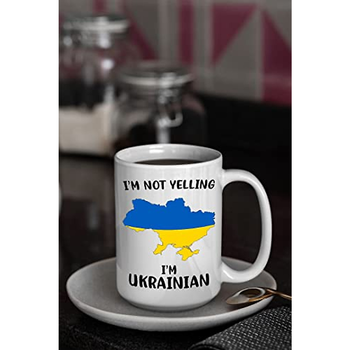 Funny Ukraine Pride Coffee Mugs, I'm Not Yelling I'm Ukrainian Mug, Gift Idea for Ukrainian Men and Women Featuring the Country Map and Flag, Proud Patriot Souvenirs and Gifts