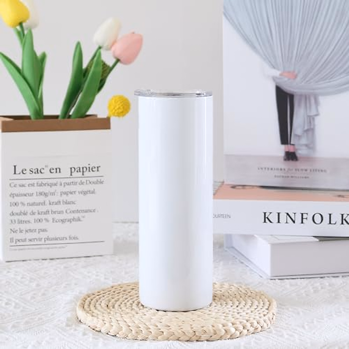 VACVOU 2 Pack Sublimation Tumblers 20 oz Skinny Straight, Double Wall Insulated Stainless Steel Sublimation Tumblers Cups with Lid and Straws Sublimation Blank Tumbler for DIY Gift