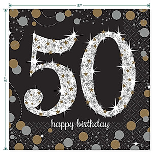 50th Birthday Party Supplies - Metallic Silver and Gold Dot Paper Dessert Plates and Napkins (Serves 16)