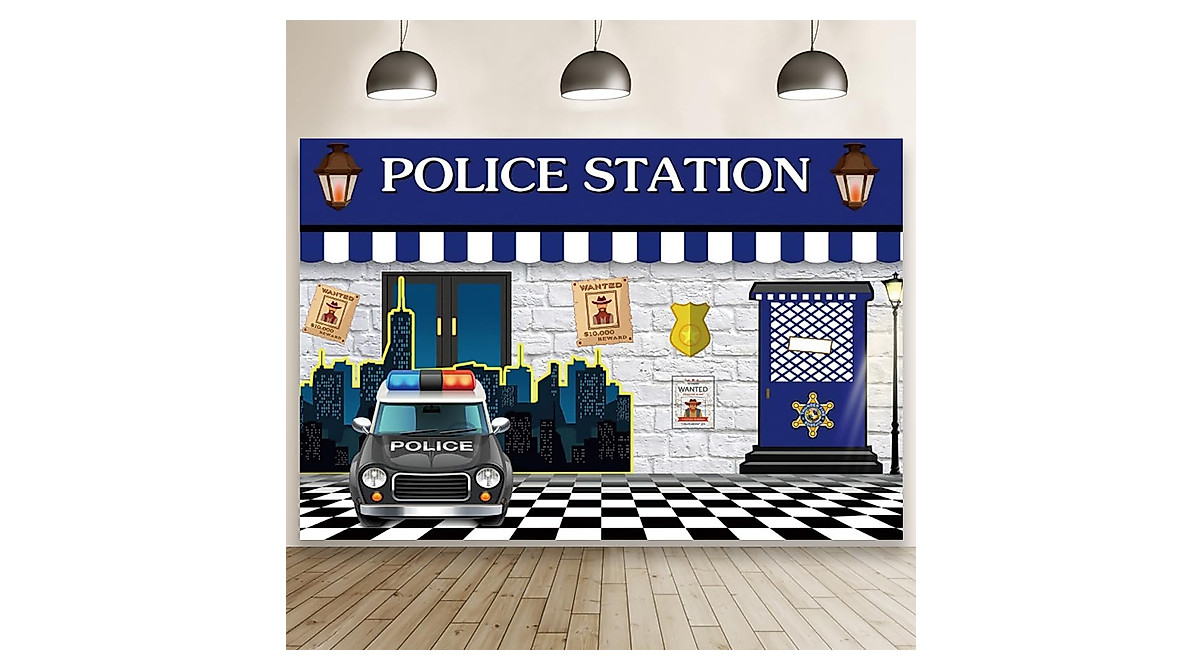 Police Station Backdrop for Photography and Events | Large 7x5ft