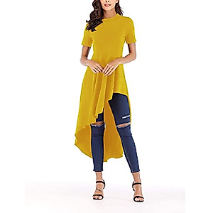Women's Ruffle High Low Asymmetrical Irregular Hem Tops Short Sleeve Tunic Top Yellow S