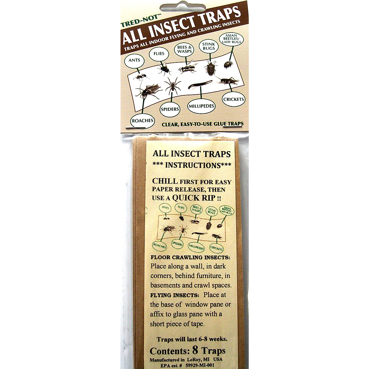 8 pk Economy All Insect Traps/Glue Boards/Window Strips. Fly, Bees, Wasps, Asian Beetles +