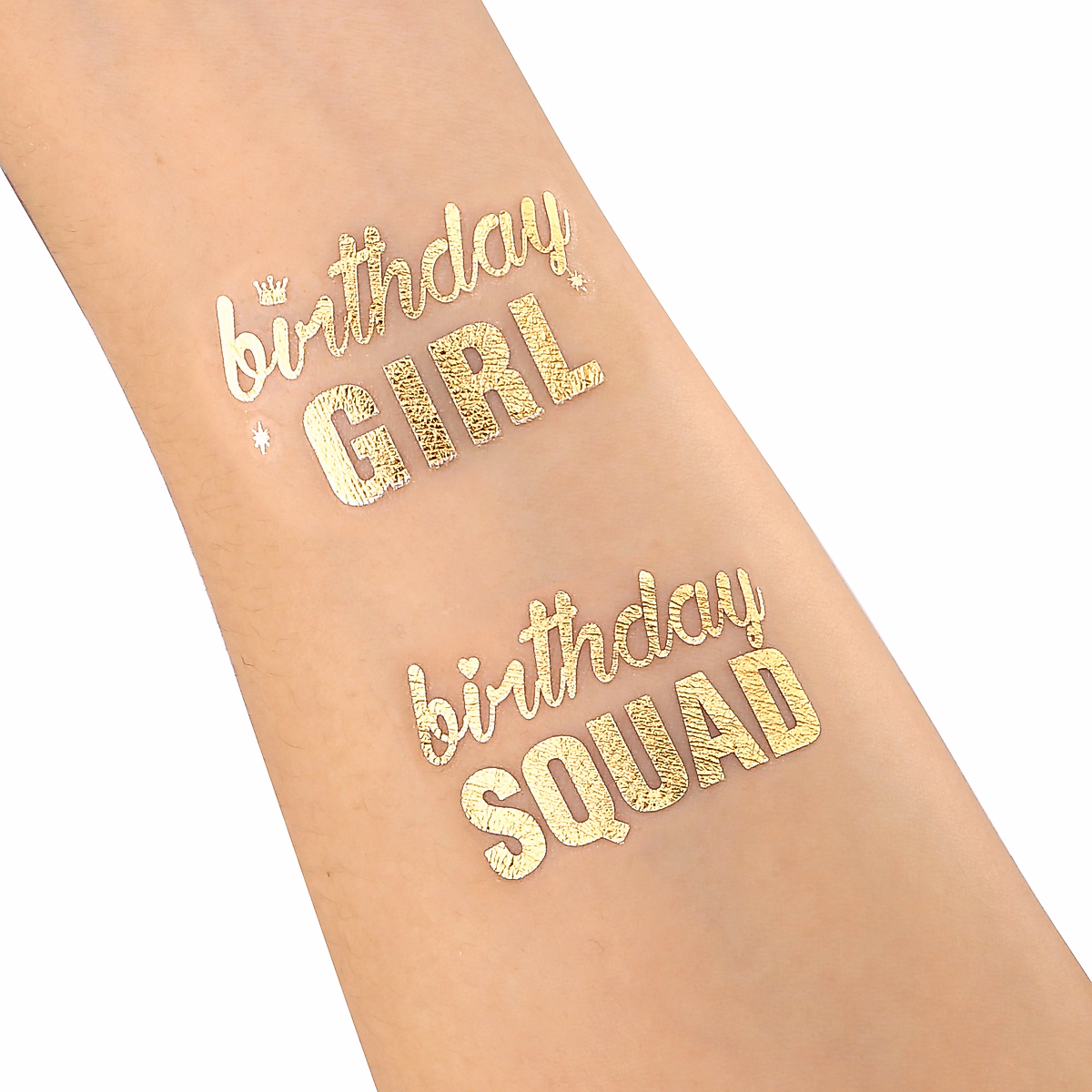 Birthday Tattoos(32Designs),Konsait Metallic Temporary Tattoos for Girls Kids Birthday Party Celebration Accessories-Birthday Girl,Birthday SQUAD,Cheers,Happy Birthday Party Bag Filler Favors Supplies