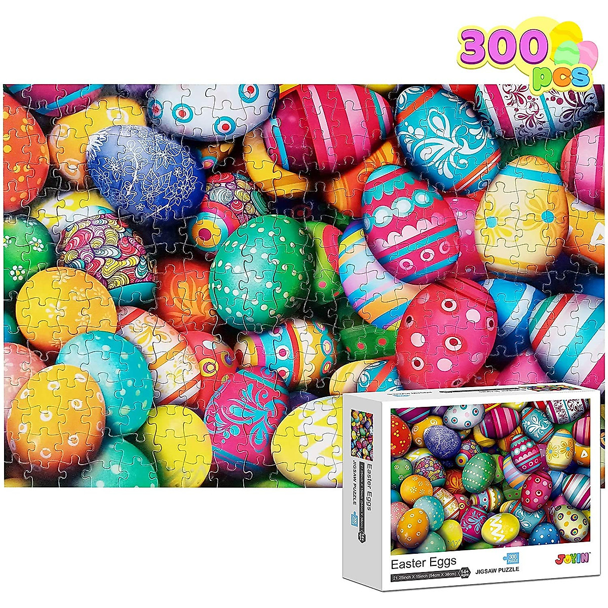 JOYIN 300 Large Piece Jigsaw Puzzle (21.25 x 15 inches) Eggcellent for Easter Party Favors Plush Easter Basket for Baby, Toddler & Kids of All Ages