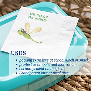 25 PK Napkin Lunch Box Notes for Kids - Easy-to-Read, Affirmation & Joke Notes Printed on Disposable 2ply Napkins -Give Mental High Five- Assorted Designs - Girls & Boys of All Ages - Made in the USA