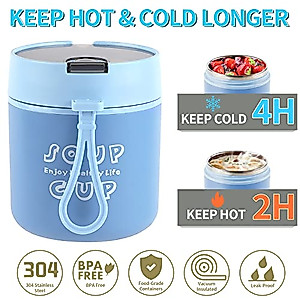 Reastar Insulated Food Container, 18 Ounce Stainless Steel Kids Adult Thermo for Hot Food, Vacuum Insulated Food Jar with Folding Spoon, Leak Proof, only for children 3 years above, Blue