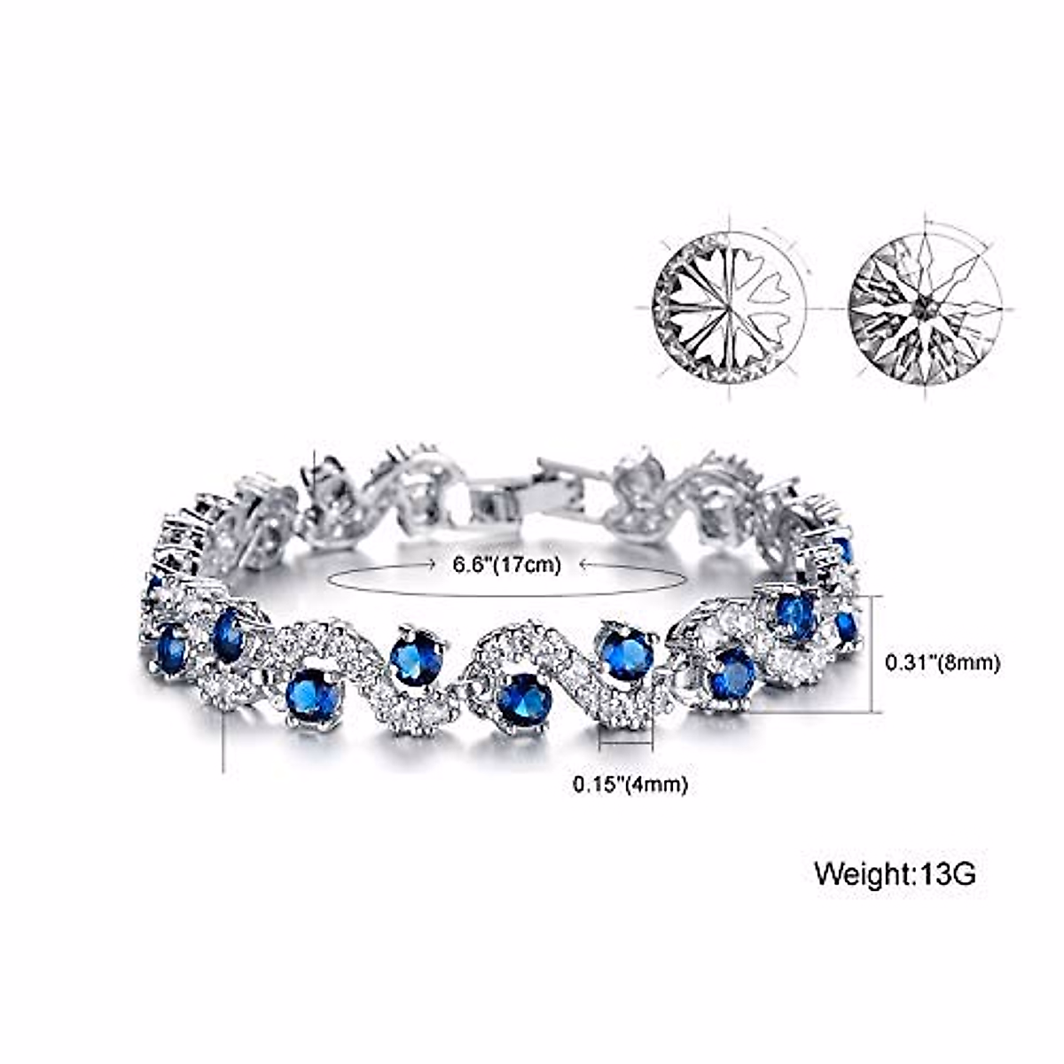 Crystalline Azuria Round Blue Simulated Sapphire Zirconia Crystals Set Pendant Necklace 18 inches Earrings Bracelet 18K White Gold Plated for Women