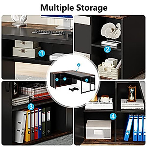 Tribesigns 71 inch Executive Desk, L Shaped Desk with Cabinet Storage, Executive Office Desk with Shelves, Business Furniture Desk Workstation for Home Office, Brown and Black