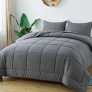 King Size Comforter Set Grey, All Seasons Bedding Comforters & Sets with 2 pillow Cases, 3 pieces Lightweight Summer Duvet Insert, Down Alternative Bed Comforter Set and Noiseless 102x90 inches