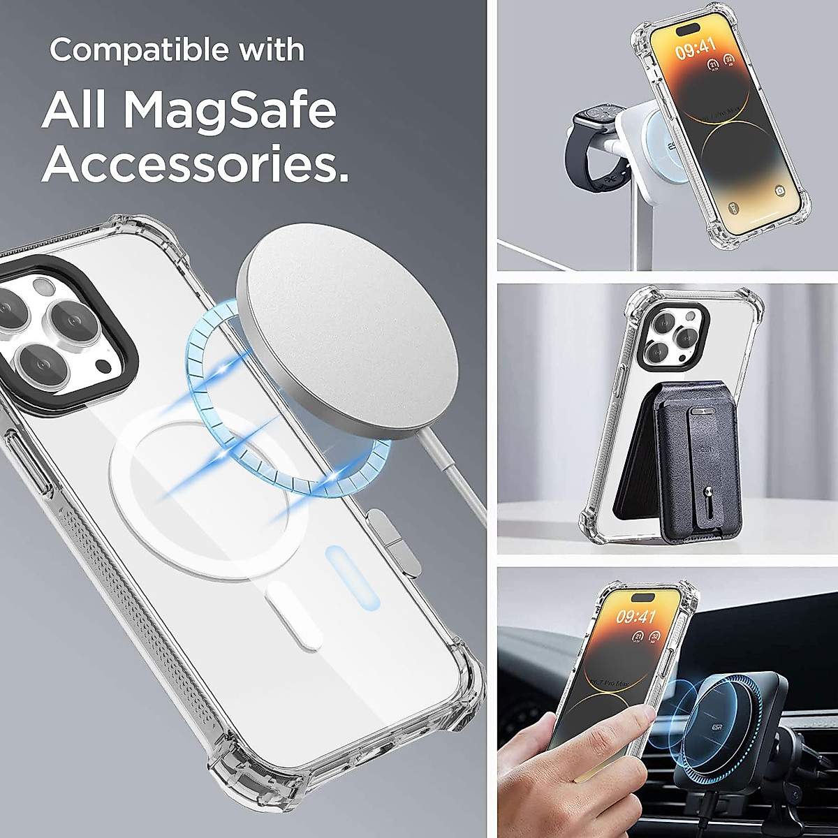 AICase Bounce Case Compatible with iPhone 14 Pro Max Clear Compatible with MagSafe, Impact Shockproof [Non-Yellowing] [21.3 FT Military Drop Protection] Magnetic Mag Safe Phone Cover