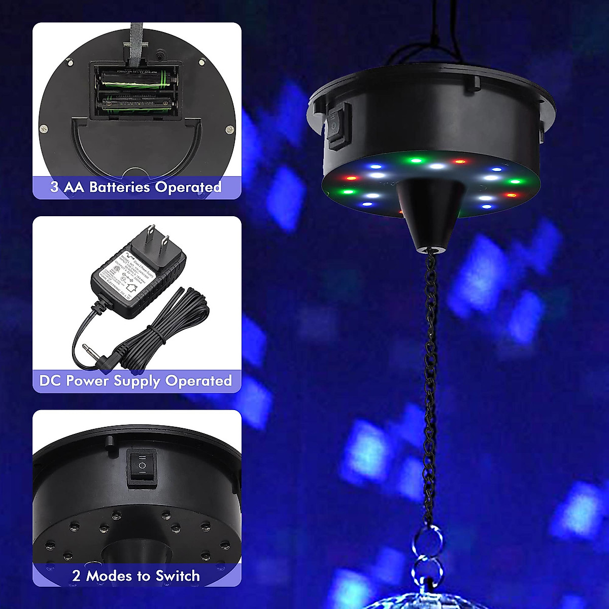 Yescom 6 RPM Rotating Motor w/ 18 RGBW LED Light for 6 8 12" Mirror Disco Ball Kit DJ Party Decorate
