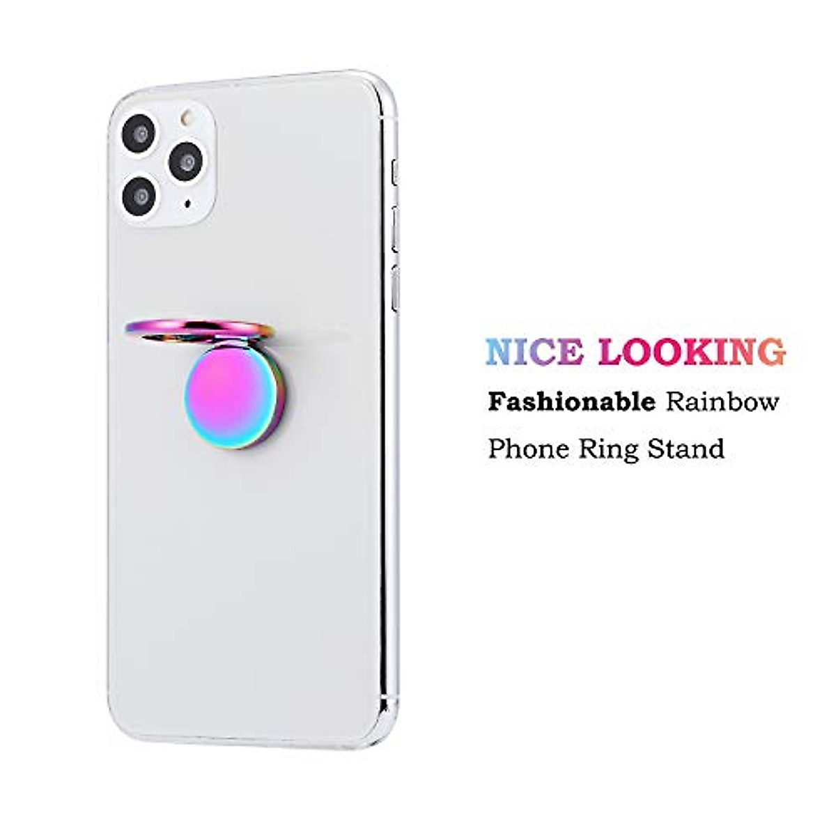 lenoup Rainbow Cell Phone Ring Stand Holder,Multicolor Ring Grip Kickstand,Iridescent 360 Rotation Metal Finger Ring for Phones,Pad
