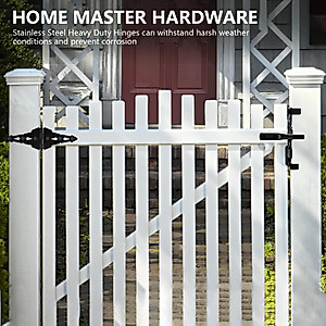 HOME MASTER HARDWARE Wood Gate Hardware Set - Heavy Duty 8" Decorative Strap Hinges and Spring Loaded Latch Gate Kit with Screws for Outdoor Fence Swing Gate Black Finish