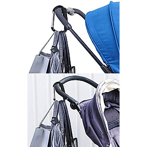 AKOAK Universal Stroller Hook Hanging Bag and Shopping, Large Hook Clasp Stroller Accessories - Easy Hanging Wallet, Diaper Bag, Shopping Bag, Toys, Sports Equipment - Pack of 2, Black