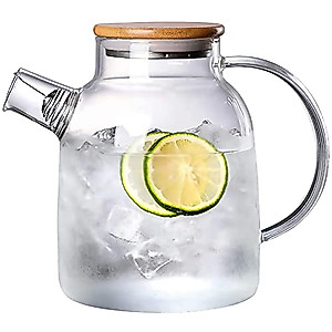 Acoode Glass Water Pitcher with Bamboo Lid Large Capacity Cold Water Tea Pot with Filter for Hot/Cold Water and Iced Tea (1800ML/60Oz)