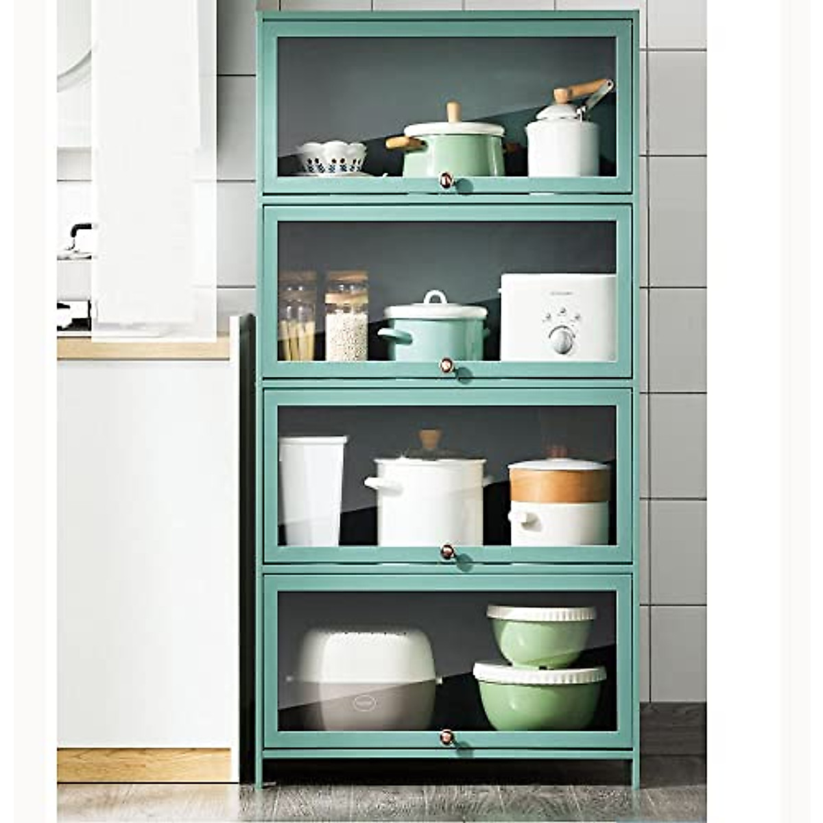 CARVPUMS Kitchen Cabinet Storage Pantry Cabinet Garage Shelf Closet Locker Organizer 5-Tier with Door Bamboo 68'' Bookcase Large Space Hutch