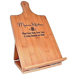 Mimi Gift Cookbook Stand Recipe Holder - Custom Engraved Bamboo Cutting Board Foldable Chef Easel Metal Hinge Kickstand iPad Tablet Compatible Christmas Birthday Mother Day Kitchen Decor (7.25x13.5)