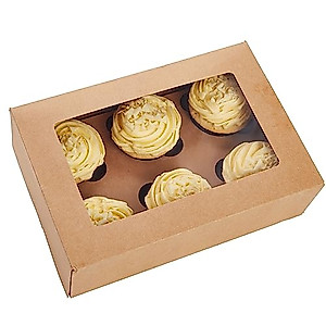Juvale 24 Pack Cupcake Containers with Windows, 6 x 6 Boxes with 4 Count Inserts for Muffins (Kraft Paper)