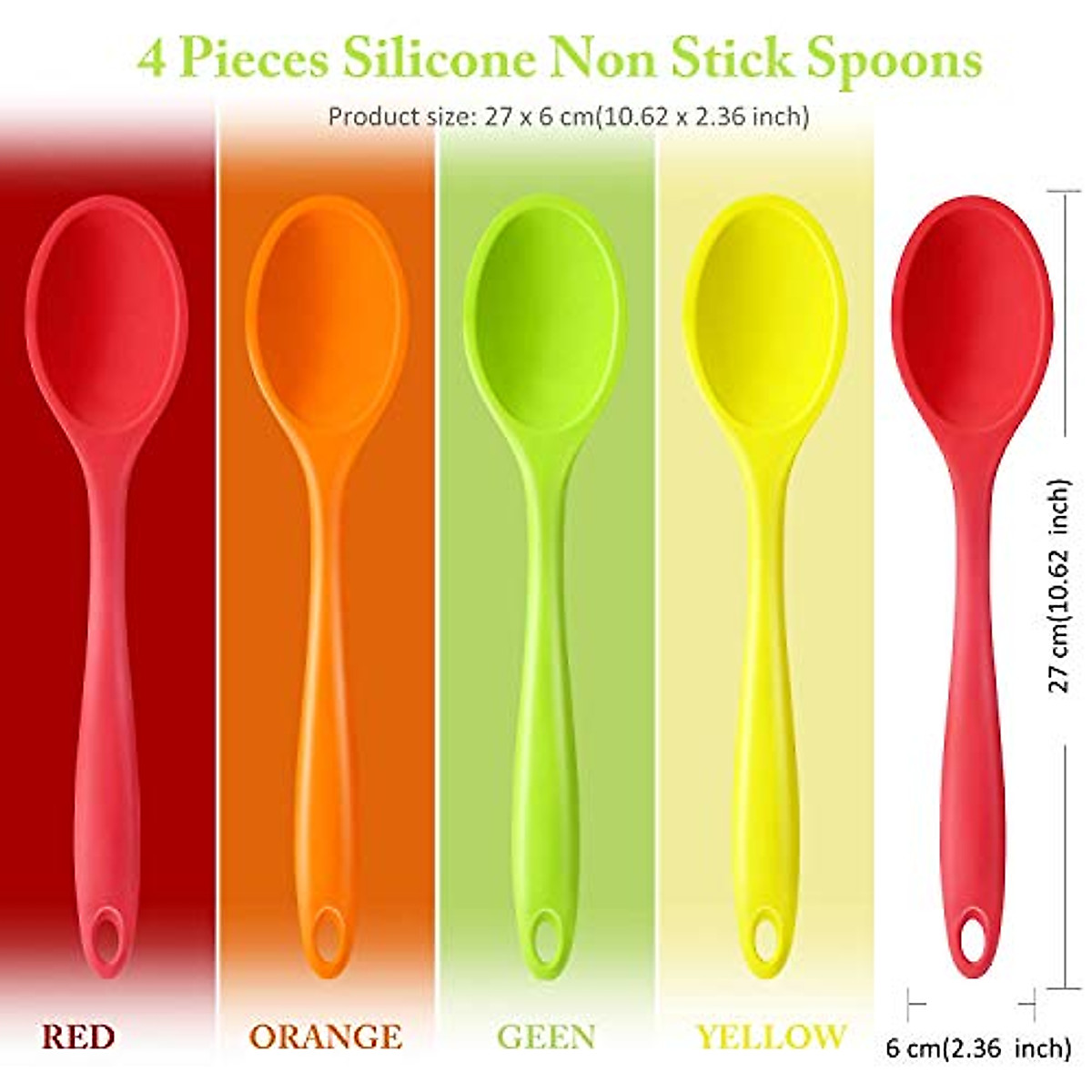 4 Pieces Silicone Mixing Spoon Heat Resistant Basting Spoon Utensil Spoon Non-stick Spoon for Mixing, Baking, Serving and Stirring