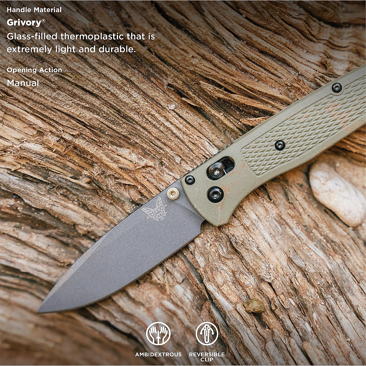 Benchmade - Bugout 535 EDC Knife with Ranger Green Grivory Handle (535GRY-1)