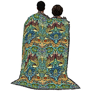Pure Country Weavers William Morris Dragon and Peacock Blanket - Arts & Crafts - Gift Tapestry Throw Woven from Cotton - Made in The USA (72x54)
