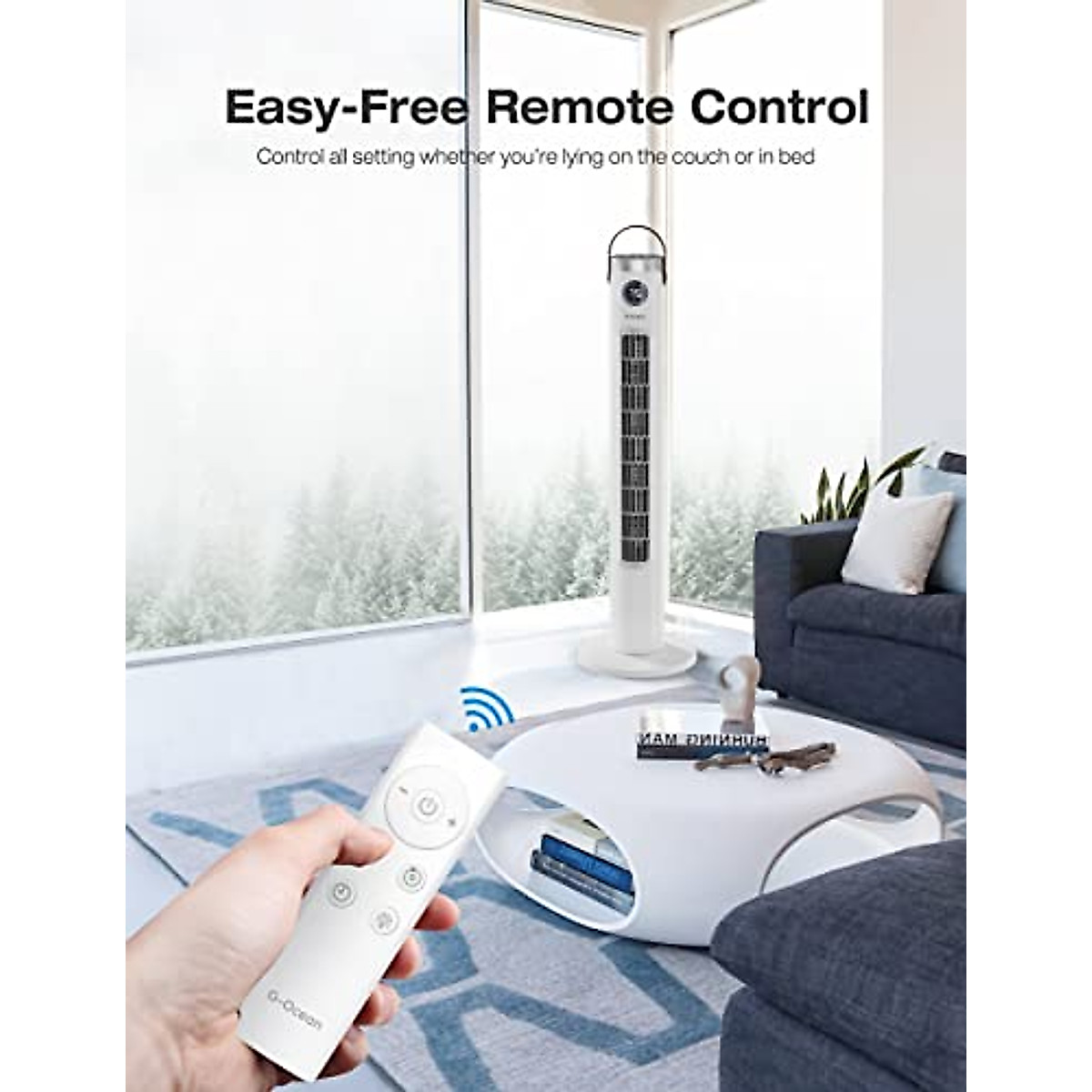 Tower Fan with Remote, 46 Inch Oscillating Fan with 24-Hour Timer, Quiet Floor Fan with 3 Modes & 3 Speeds Settings, Sleep Light Off, Bladeless Cooling Standing Fan Ideal for Home Bedroom Office