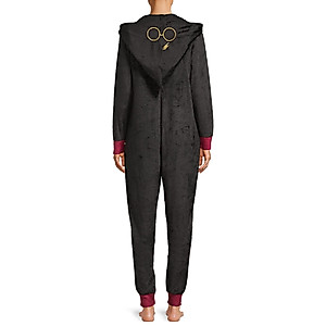 Harry Potter Women's Hooded Gryffindor Fleece Pyjamas Union Suit, Black, Medium