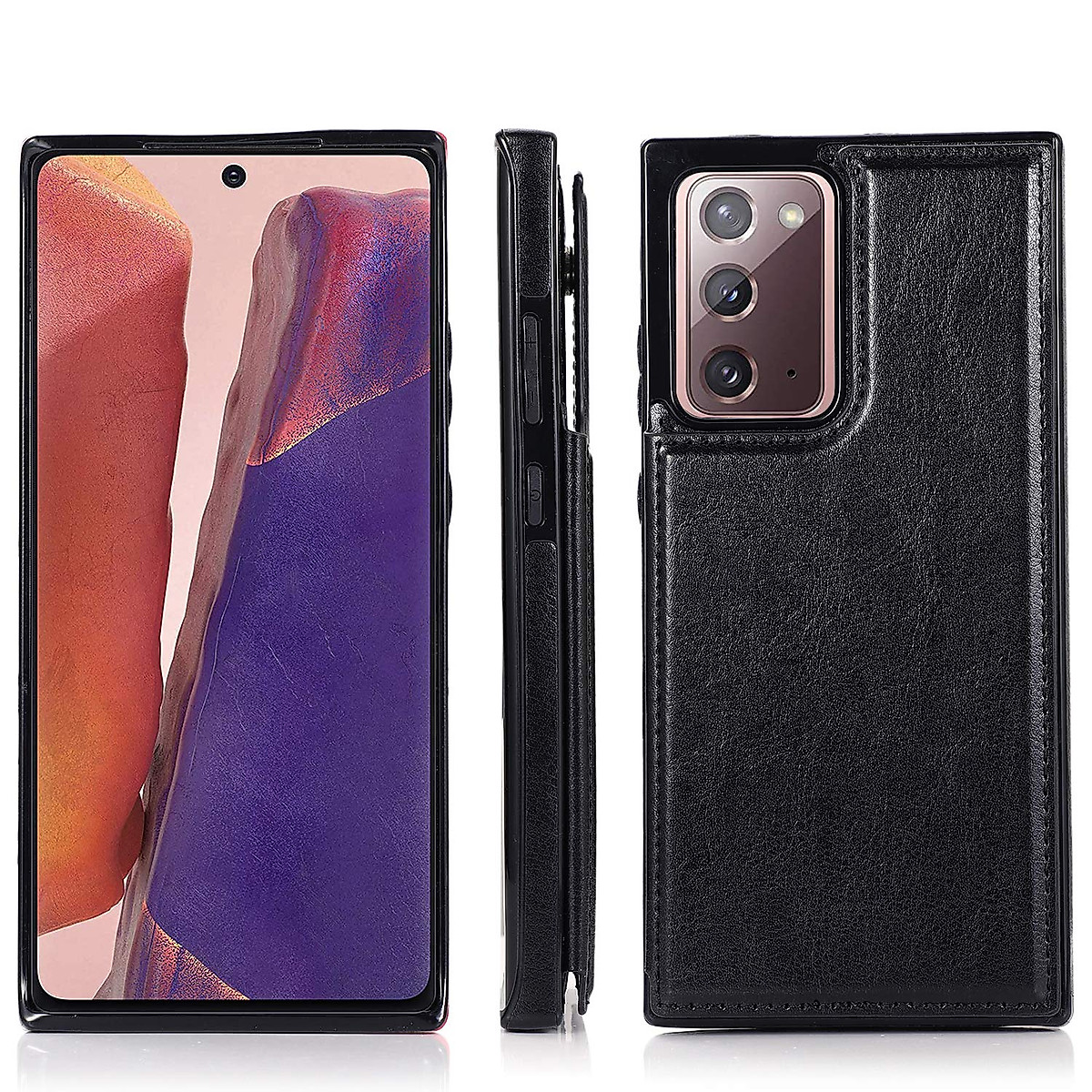 UEEBAI Case for Samsung Galaxy S21 Ultra 5G, Luxury PU Leather Case with [Two Magnetic Clasp] [Card Slots] Stand Function Durable Shockproof Soft TPU Case Back Wallet Cover for S21 Ultra 5G - Black