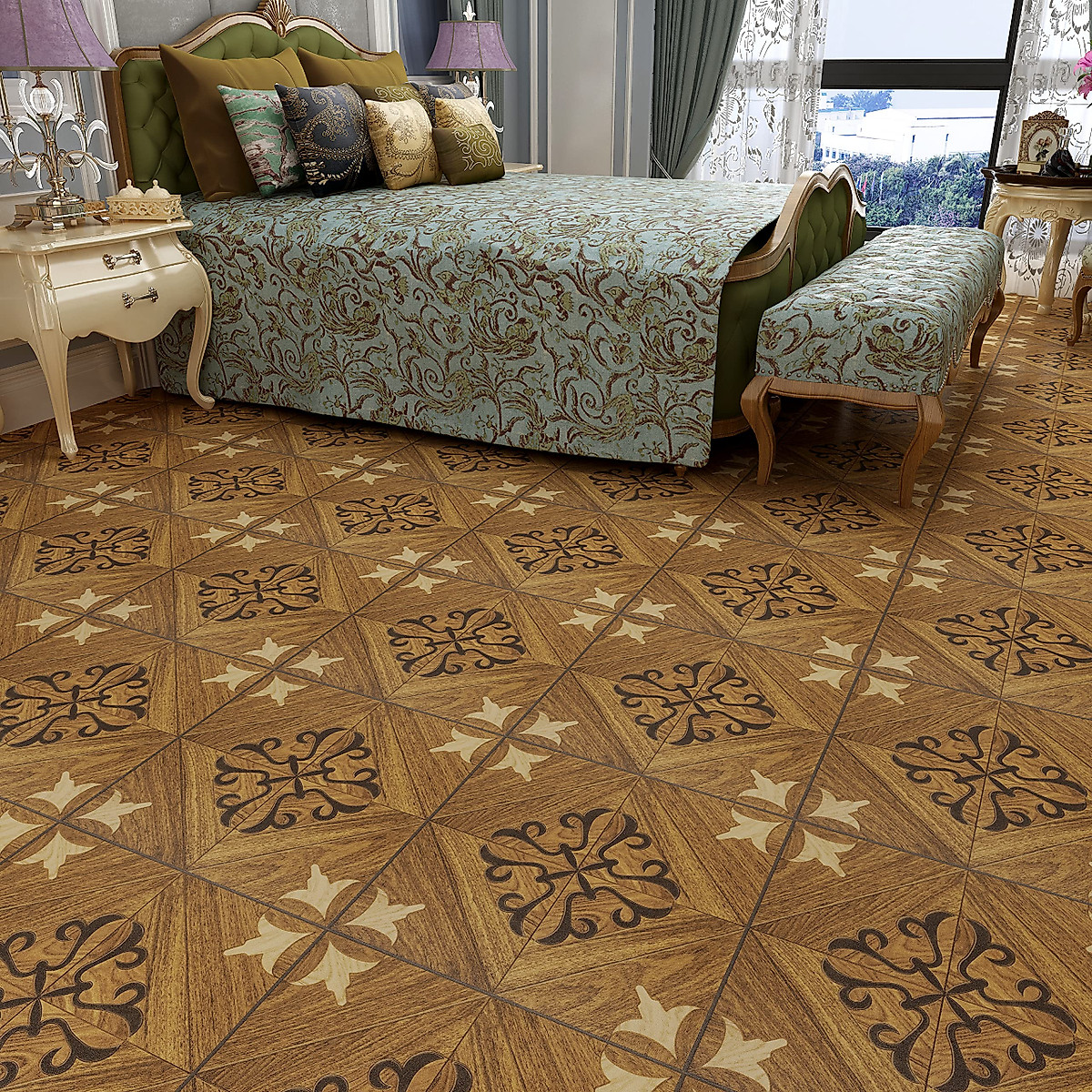 YENHOME Brown Peel and Stick Floor Tile Waterproof 12x12 in Kitchen Bathroom Floor Tile Vinyl Flooring Peel and Stick Flooring Roll Wood Planks 3 PCS Laminate Flooring Stick on Floor Tile Removable