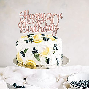 1 PCS Happy 30th Birthday Cake Topper Glitter Cheers to 30 Years Birthday Cake Pick 30 Fabulous Cake Decoration for Happy 30th Birthday Anniversary Party Decorations Supplies Rose Gold