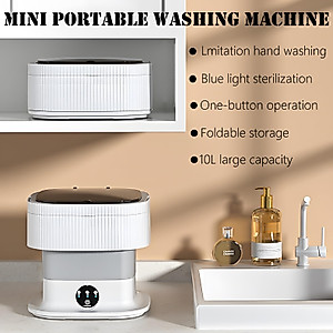 Portable Travel Washing Machine, 10L Portable Mini Washer Machine, Foldable Underwear Washing Machine with Spin Dryer, Small Portable Washer and Dryer Combo for Apartments, Camping, Travel.
