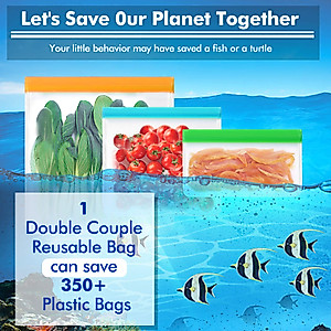 10 Pack BPA FREE Reusable Storage Bags 2 Reusable Gallon Bags+4 Leakproof Reusable Sandwich Bags+4 Thick Reusable Snack Bags Freezer Bags Leakproof Lunch Bags for Food Meat Fruit Cereal (Multicolored)