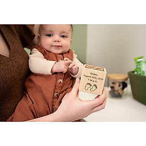 Personalized Wood Baby Birth Block, Choose from 3 Sizes, Solid Hardwood, Laser Engraved, New Baby Gifts, Newborn Gifts (3")