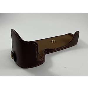 MINICO Bottom Opening Version Protective Genuine Real Leather Half Camera Case Bag Cover with Tripod Design for Olympus Pen-F Camera with Genuine Real Leather Hand Strap Dark Brown