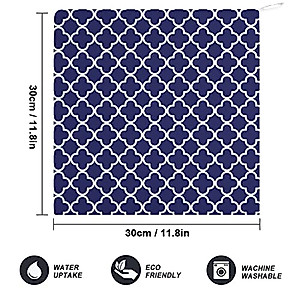 Curdesi Hand Towels for Bathroom, Navy Blue Quatrefoil Hand Bath Towel Soft Absorbent Microfiber Kitchen Dish Towels 12 x 12inches