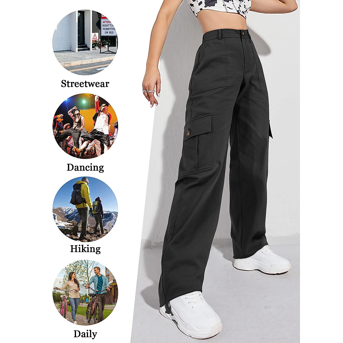 MSBASIC Cargo Pants for Women Casual Fashion Y2K High Waisted Baggy Pink Parachute Pants