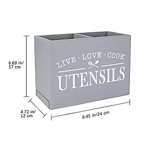 Karisky Kitchen Utensil Holder with Removable Bottom Large 2 Compartments Utensil Organizer Farmhouse Utensil Caddy for Countertop Decor, 9 x 7 x 5 Inch, Black