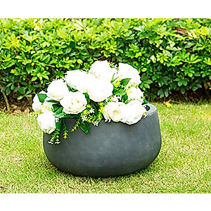 Kante 15.7" Dia Round Concrete Planter, Outdoor Indoor Garden Plant Pots with Drainage Hole and Rubber Plug, Modern Curvaceous Design, Charcoal