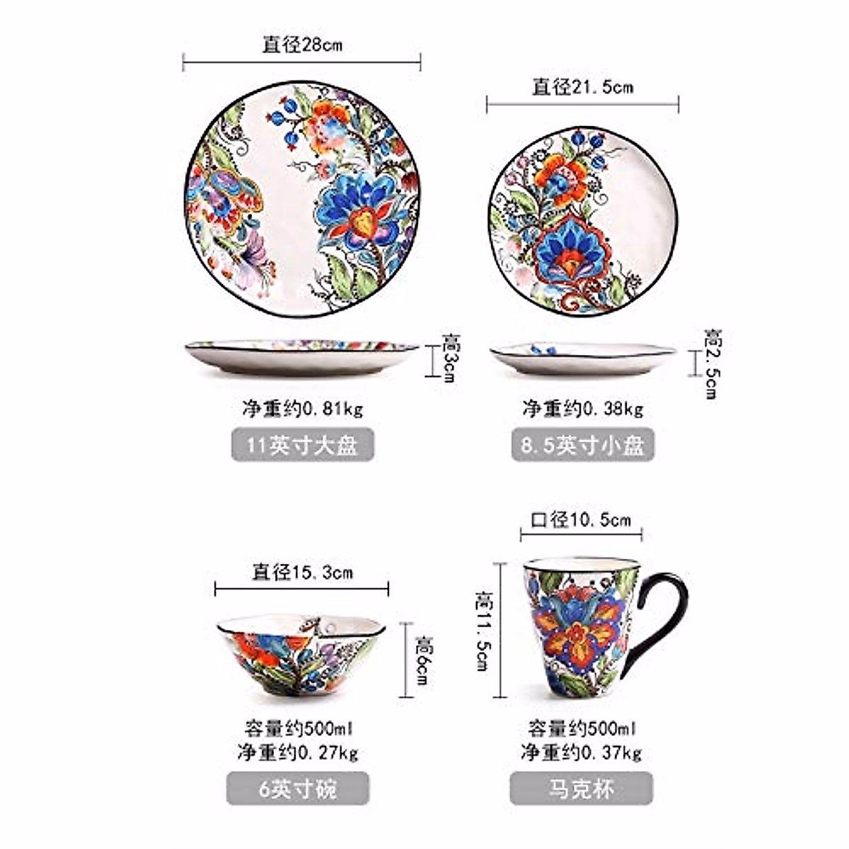 Style Floral Cutlery Set Ceramic Dish Porcelain Dessert Plate Fruit Dishes Dinnerware Set Tableware Tools