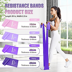 Resistance Bands for Physical Therapy Women, Extended 4.9FT Exercise Stretch Bands for Yoga, Pilates, Rehab, Fitness and Strength Training, Elastic Workout Bands with Training Poster(Purple)